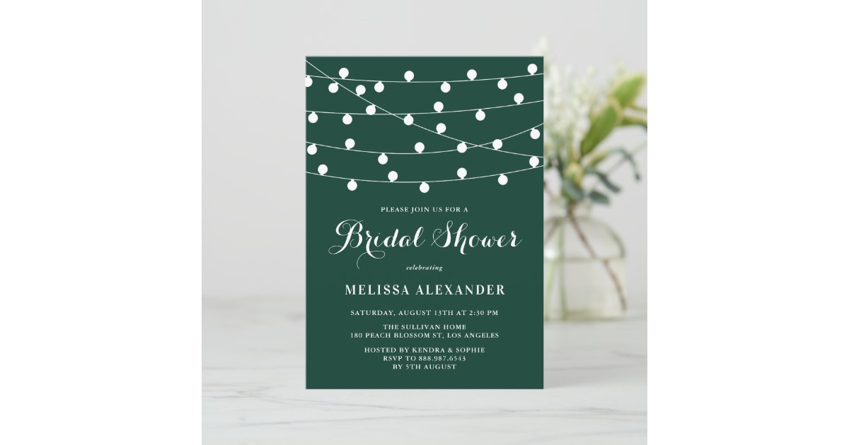 Whimsical String Lights Green Bridal Shower Invitation | Zazzle