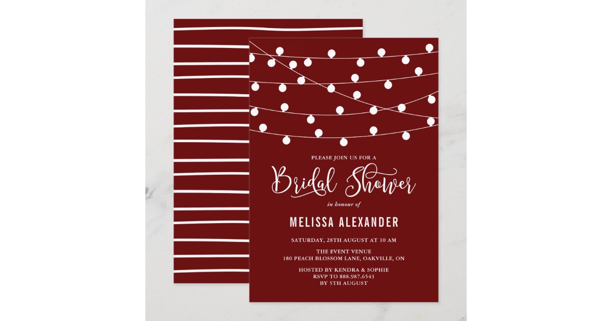 Whimsical String Lights Red Bridal Shower Invitation | Zazzle