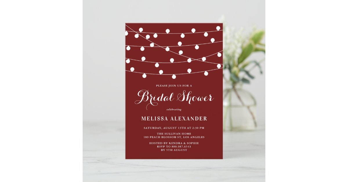 Whimsical String Lights Red Bridal Shower Invitation | Zazzle