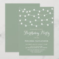 Whimsical String Lights Sage Green Birthday Party Invitation | Zazzle