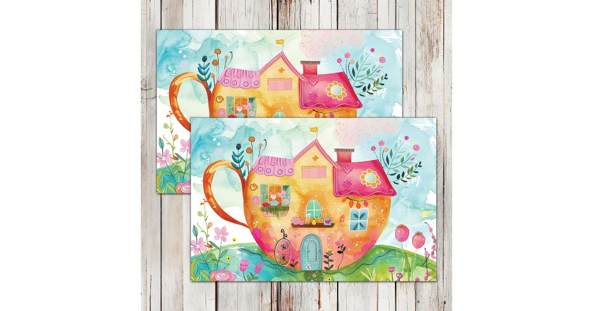 WHIMSICAL TEA CUP HOUSE DECOUPAGE TISSUE PAPER | Zazzle