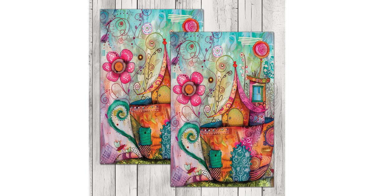 WHIMSICAL TEA CUP HOUSE DECOUPAGE TISSUE PAPER | Zazzle