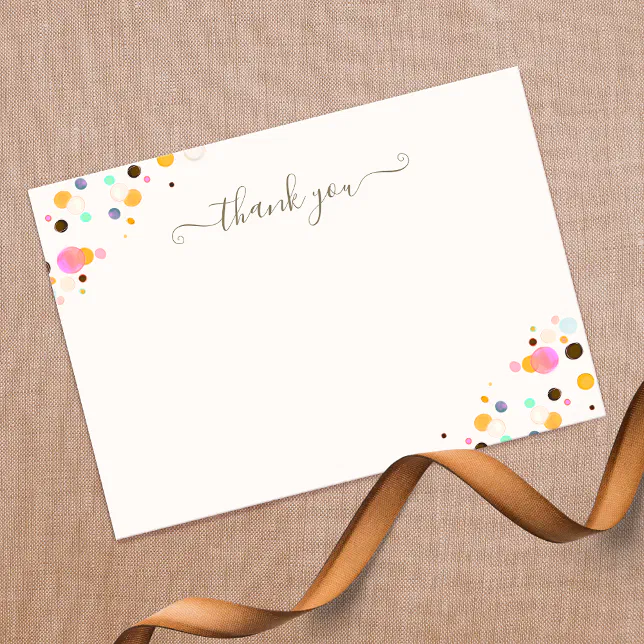 Whimsical Thank You Confetti Signature Script Note Card | Zazzle