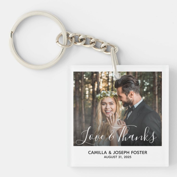 Whimsical Thank You Photo Wedding Favor Keychain | Zazzle