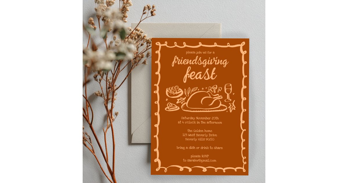 Whimsical Thanksgiving Friendsgiving Dinner Custom Invitation Zazzle