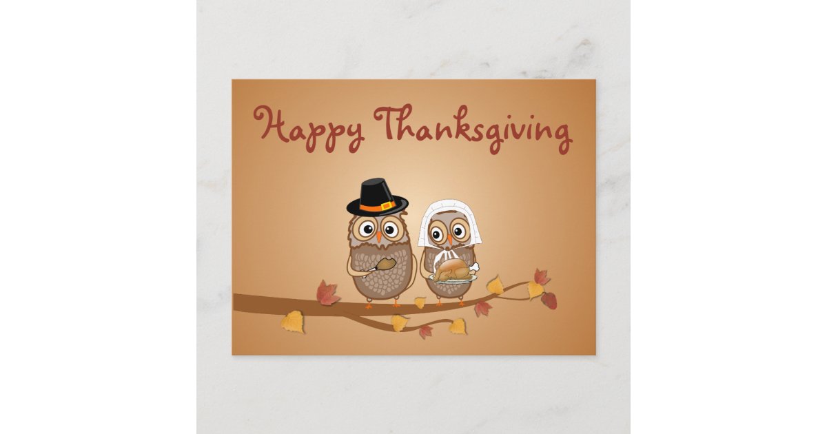 Whimsical Thanksgiving Owls Holiday Postcard | Zazzle