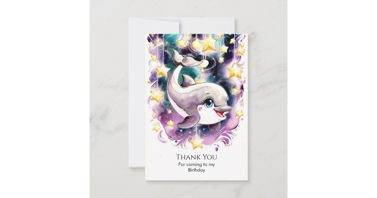 Whimsical Underwater Dolphin Birthday Thank You Card | Zazzle