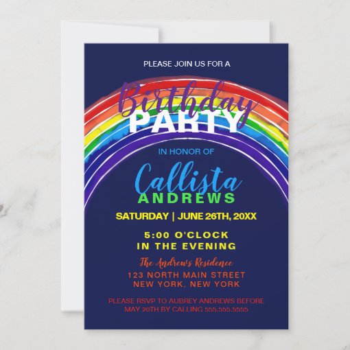 Whimsical Vibrant Rainbow Watercolor Birthday Invitation | Zazzle