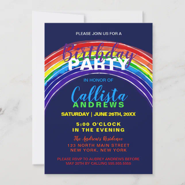 Whimsical Vibrant Rainbow Watercolor Birthday Invitation | Zazzle