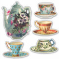 Whimsical Victorian Tea Set Sticker | Zazzle