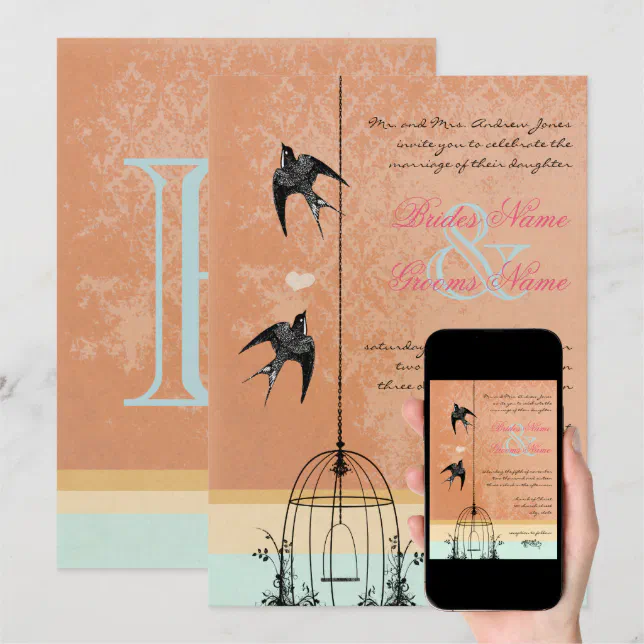 Whimsical Vintage Bird Cage Wedding Invitations | Zazzle