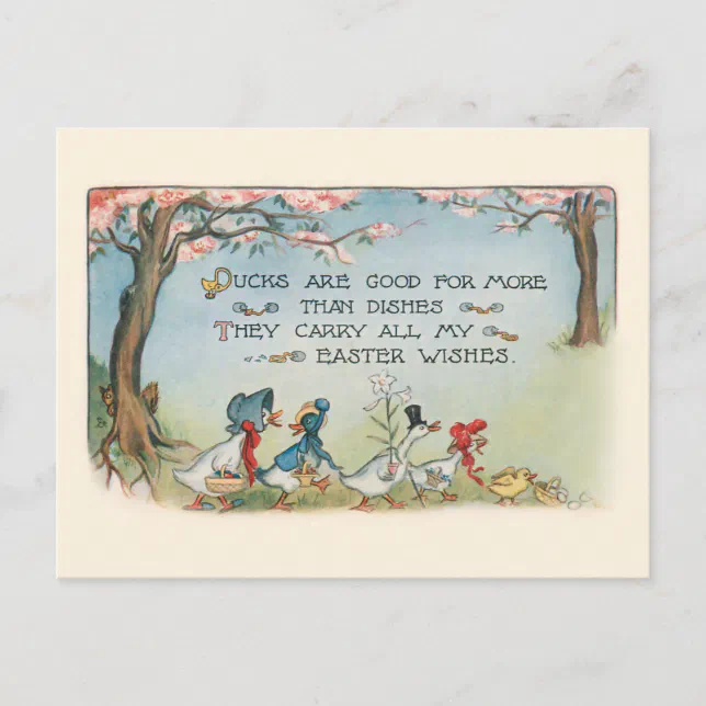 Whimsical Vintage Easter Duck Family Postcard | Zazzle