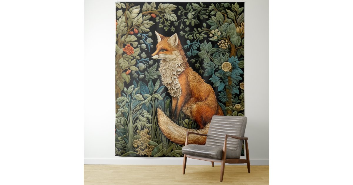 Whimsical Vintage Forest Fox William Morris Art Tapestry | Zazzle