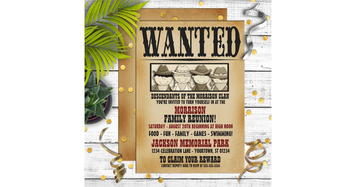 Whimsical Wanted Poster Family Reunion Invitation | Zazzle
