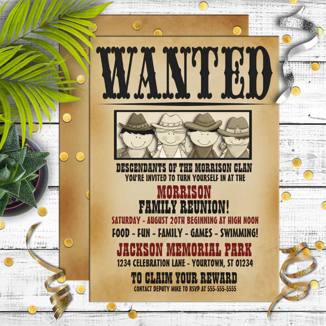 Whimsical Wanted Poster Family Reunion Invitation | Zazzle