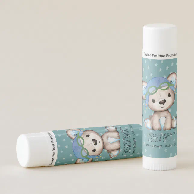 Whimsical Watercolor Airplane Pilot Teddy Bear Lip Balm | Zazzle