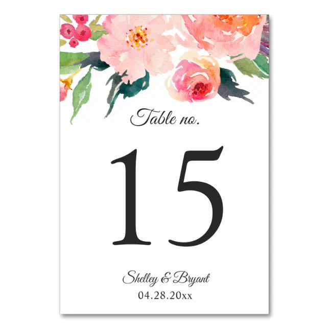 Whimsical Watercolor Floral Wedding Table Number | Zazzle