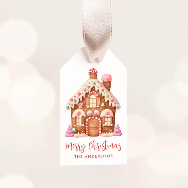 Whimsical Watercolor Gingerbread House Christmas Gift Tags | Zazzle