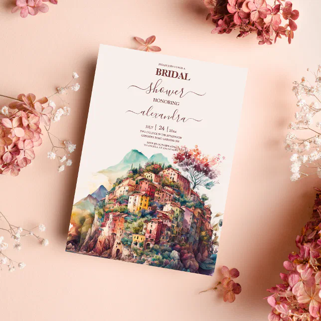 Whimsical Watercolor Italian Destination Bridal Invitation | Zazzle