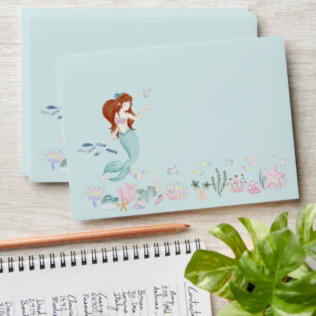 Whimsical Watercolor Mermaid Party Envelope | Zazzle