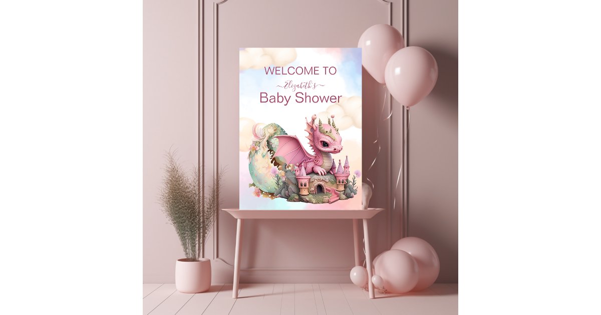 Whimsical Watercolor Pink Dragon Baby Shower Foam Board | Zazzle