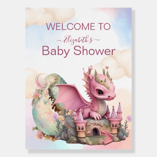 Whimsical Watercolor Pink Dragon Baby Shower Foam Board | Zazzle