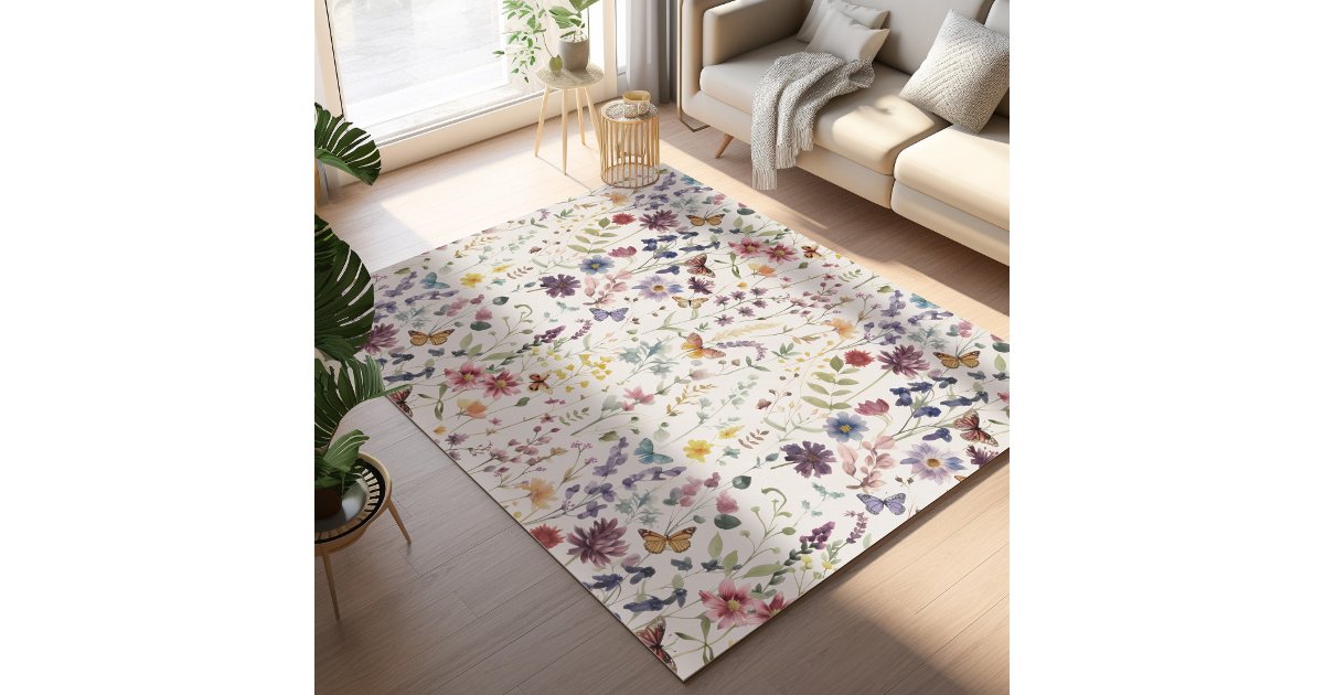 Whimsical Watercolor Wildflowers Area Rug | Zazzle