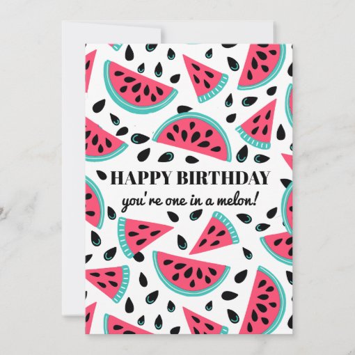 Whimsical Watermelon One in a Melon Birthday Card | Zazzle