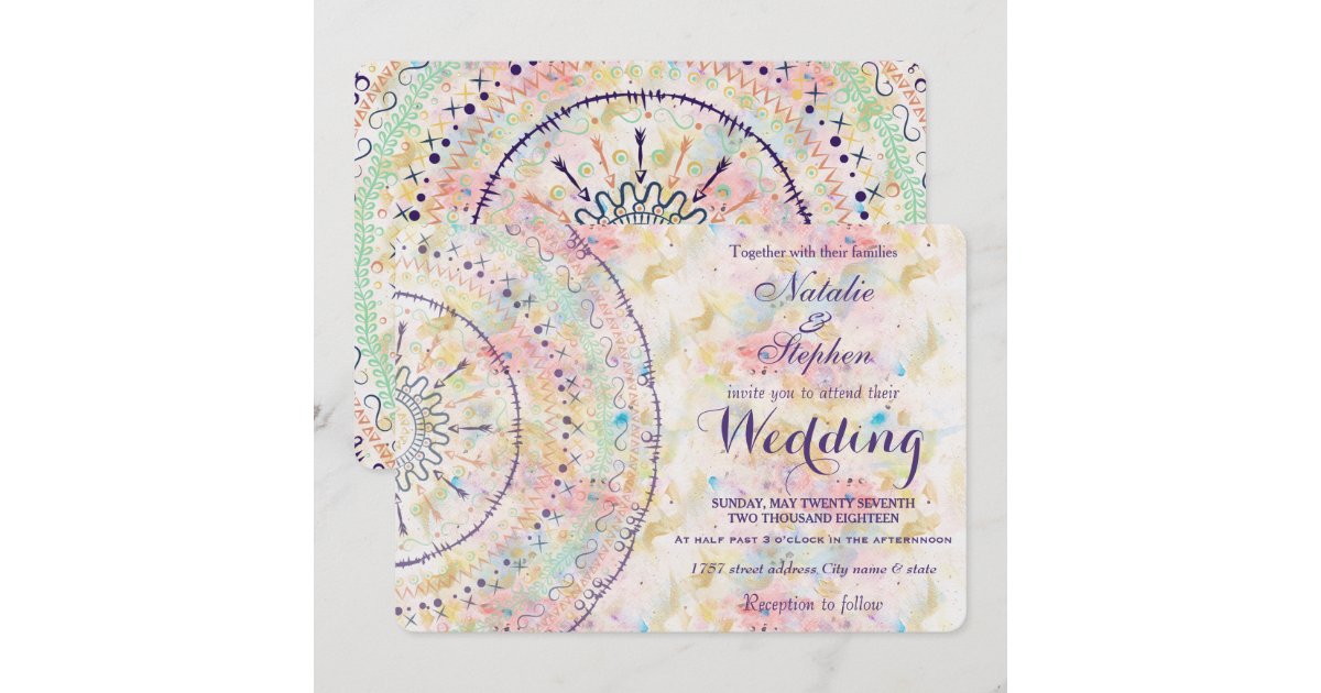 Whimsical wedding collection doddles mandala invitation | Zazzle