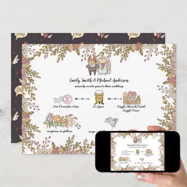 Whimsical Wedding Doodles Handwritten Timeline Invitation | Zazzle