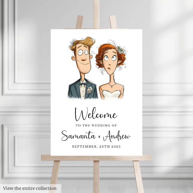 Whimsical Wedding Welcome Sign Quirky Watercolor | Zazzle