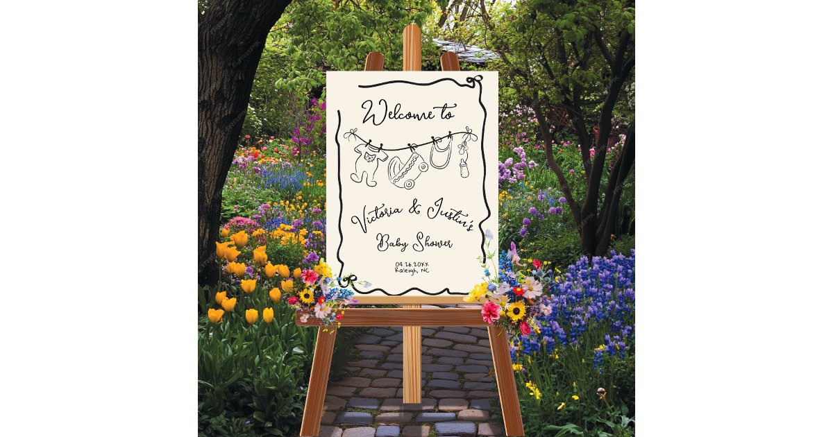 Whimsical Welcome Baby Shower Clothesline Poster | Zazzle