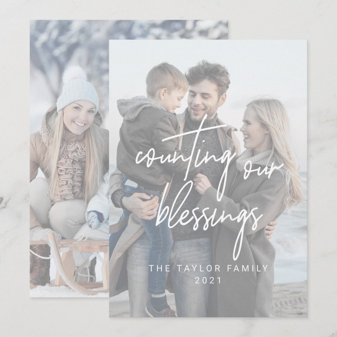 Whimsical White Blessings 2 Vertical Photos Holiday Card | Zazzle