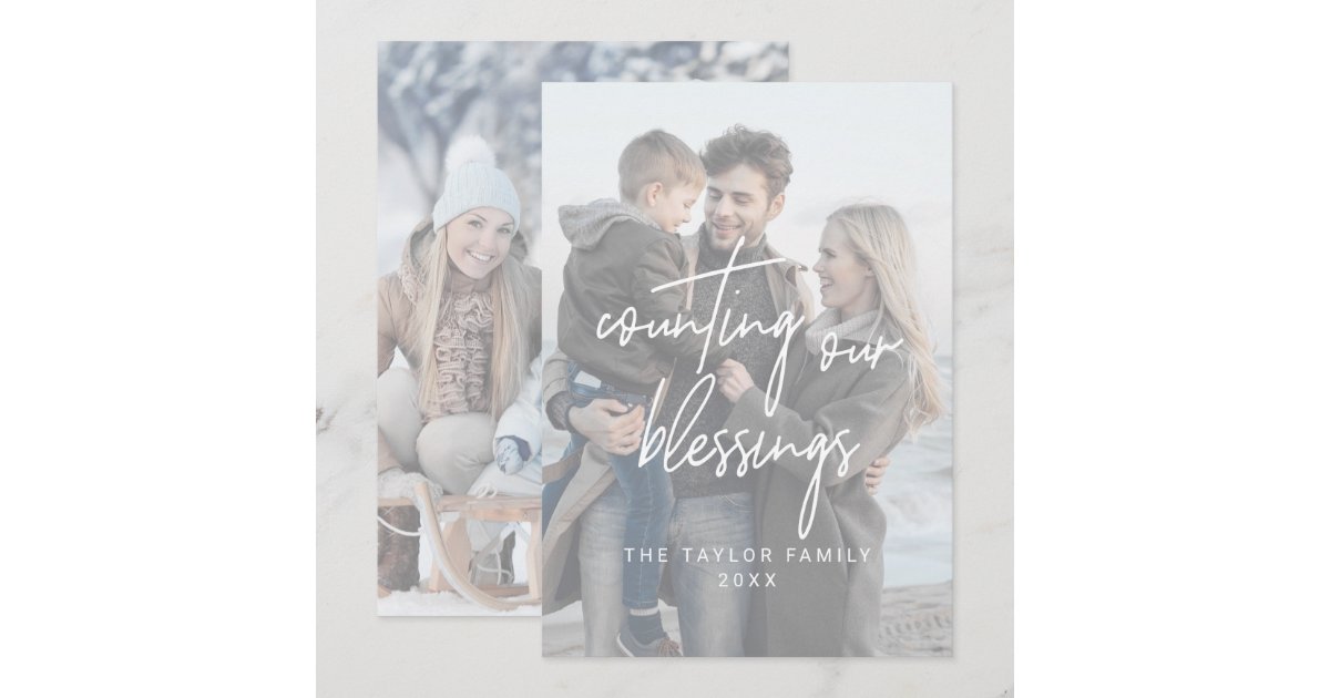 Whimsical White Blessings 2 Vertical Photos Holiday Card | Zazzle