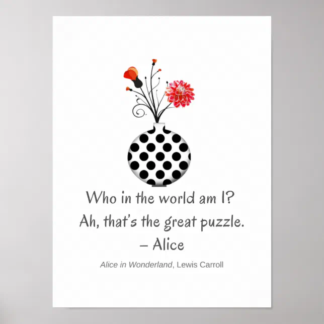 Whimsical Who Am I Alice Quote Poster | Zazzle
