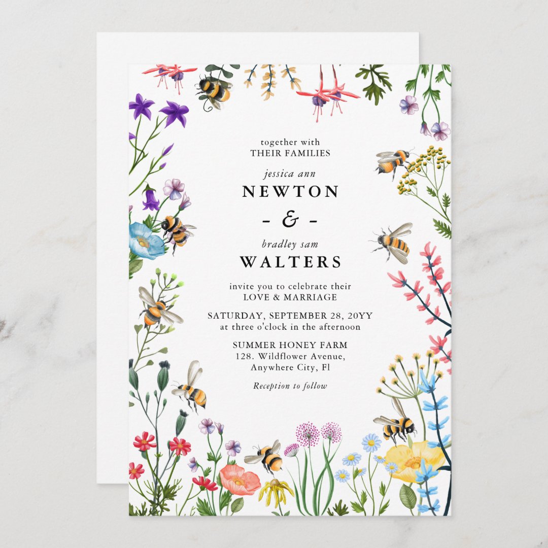 Whimsical Wildflower Garden Summer Boho Wedding Invitation | Zazzle