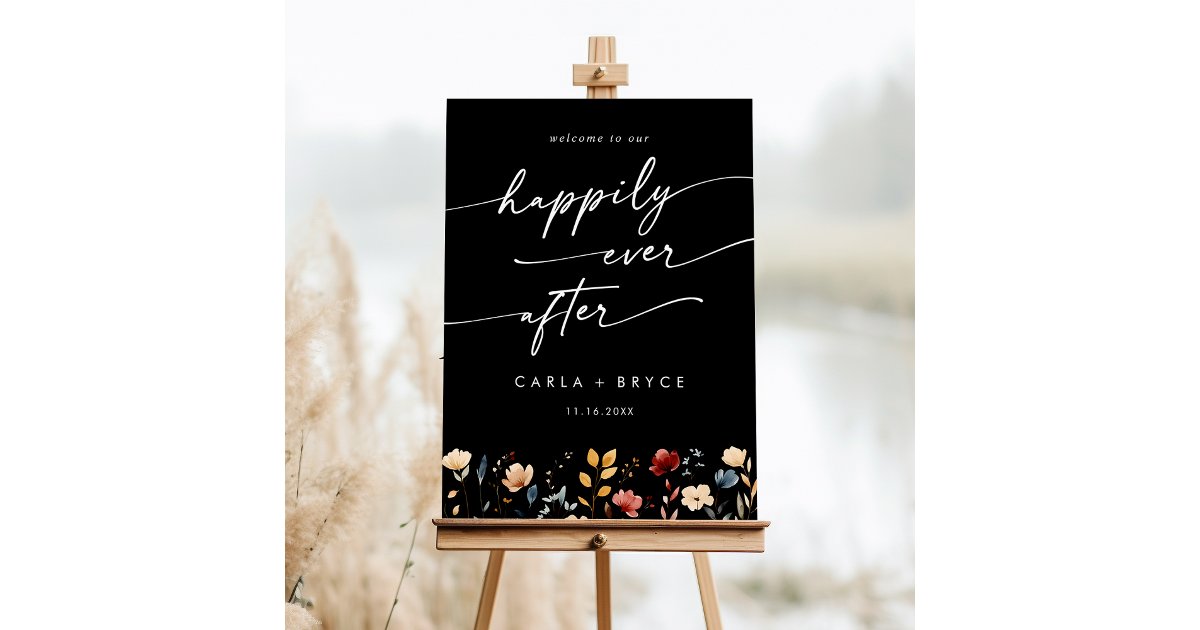 Whimsical Wildflower Happily Wedding Welcome Sign | Zazzle