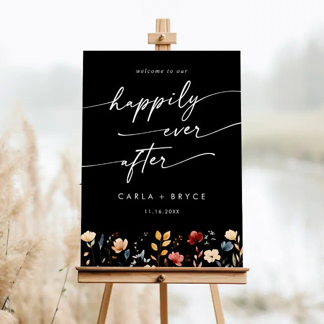 Whimsical Wildflower Happily Wedding Welcome Sign | Zazzle