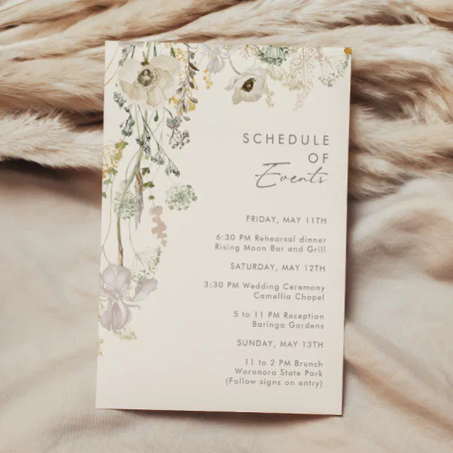Whimsical Wildflower | Ivory Schedule of Events Enclosure Card | Zazzle