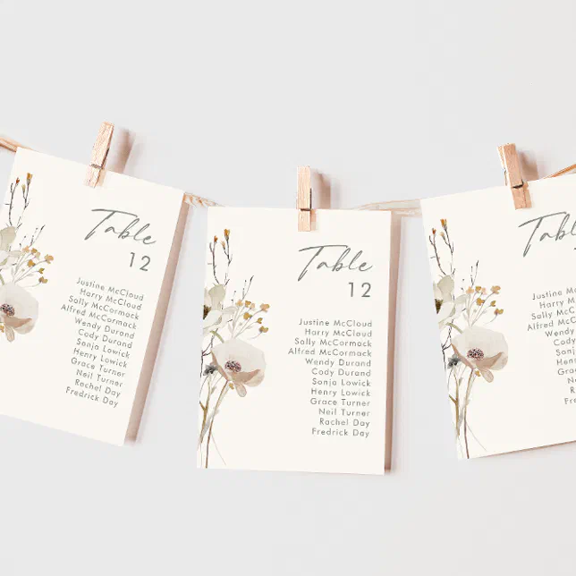 Whimsical Wildflower | Ivory Table Number Chart | Zazzle