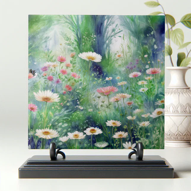 Whimsical Wildflower Meadow Watercolor Art Ceramic Tile | Zazzle
