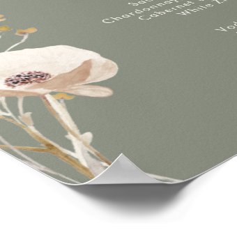 Whimsical Wildflower Sage Wedding Drinks Menu Poster | Zazzle