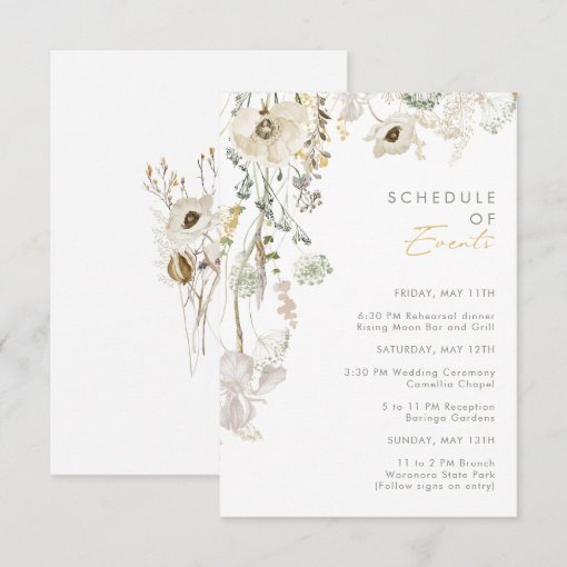 Whimsical Wildflower Schedule of Events Enclosure Card | Zazzle