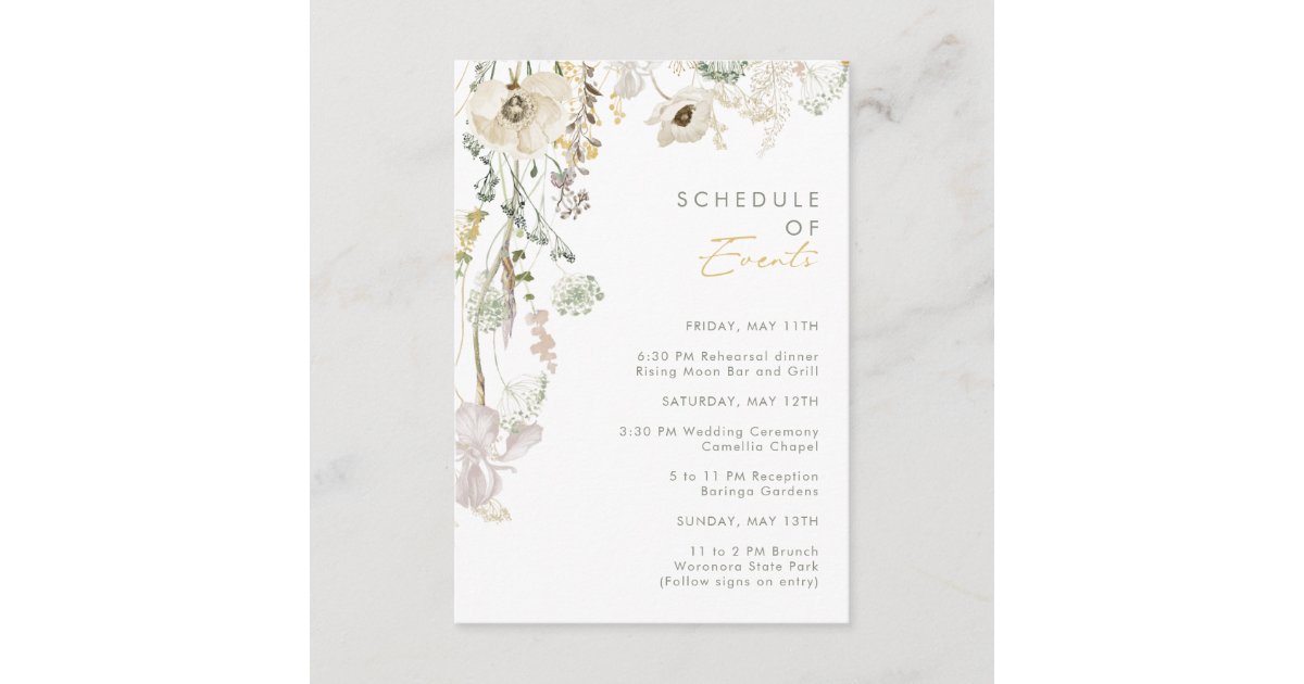 Whimsical Wildflower Schedule of Events Enclosure Card | Zazzle