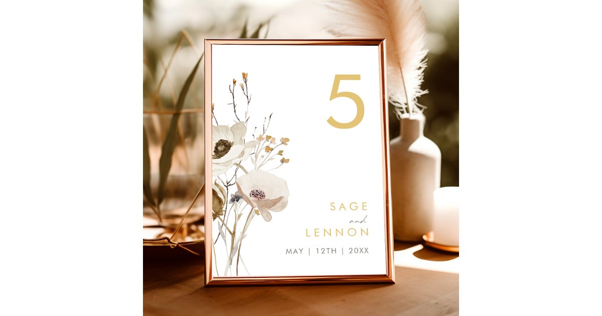 Whimsical Wildflower Table Number | Zazzle