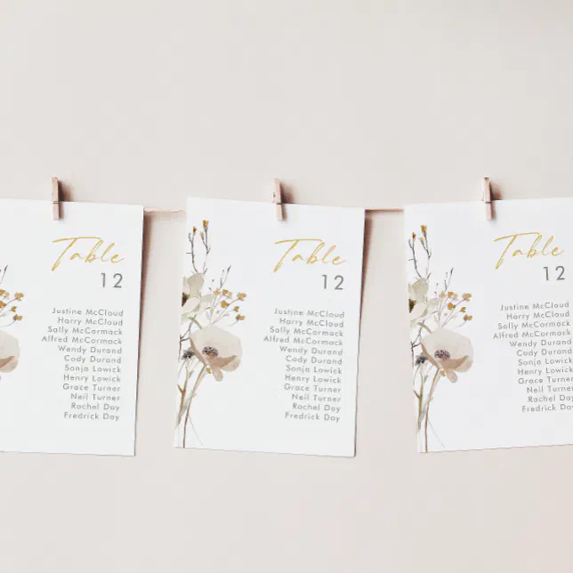 Whimsical Wildflower Table Number Chart | Zazzle