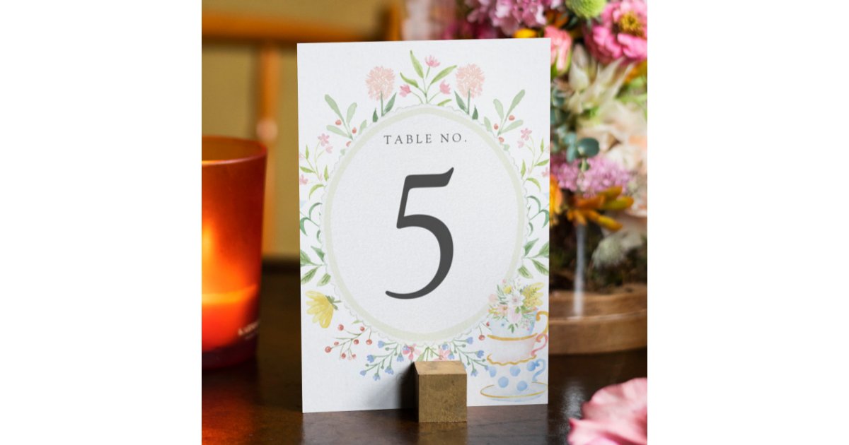 Whimsical Wildflower Tea Party Table Number | Zazzle