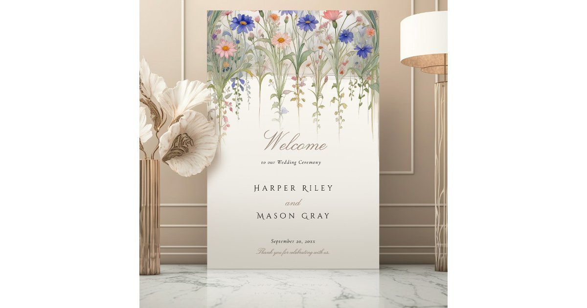 Whimsical Wildflower Wedding Welcome Sign | Zazzle