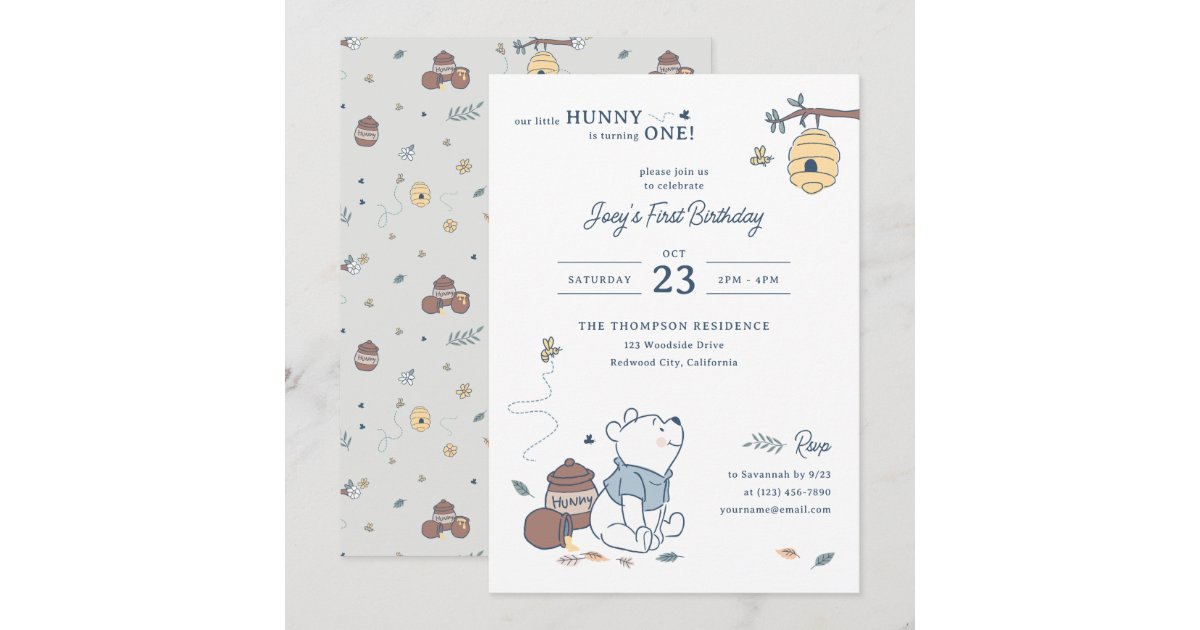 Whimsical Winnie the Pooh Hunny 1st Birthday Invitation | Zazzle