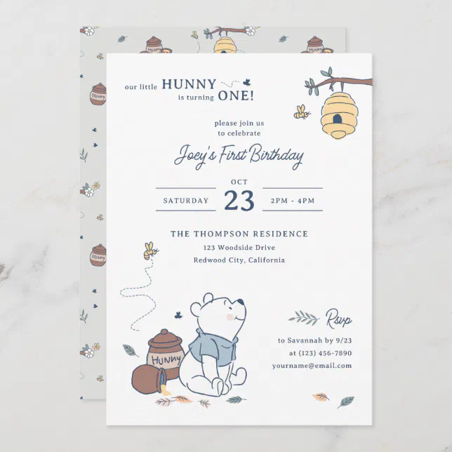 Whimsical Winnie the Pooh Hunny 1st Birthday Invitation | Zazzle